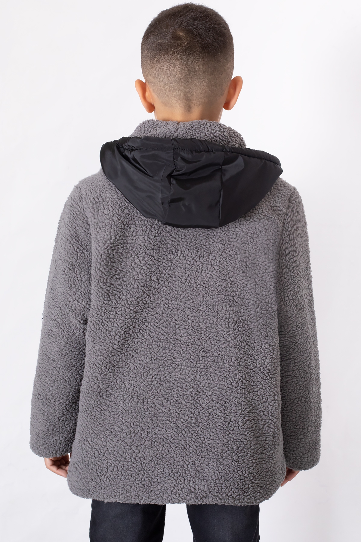 Füme Çocuk Kapüşonlu Peluş Hırka