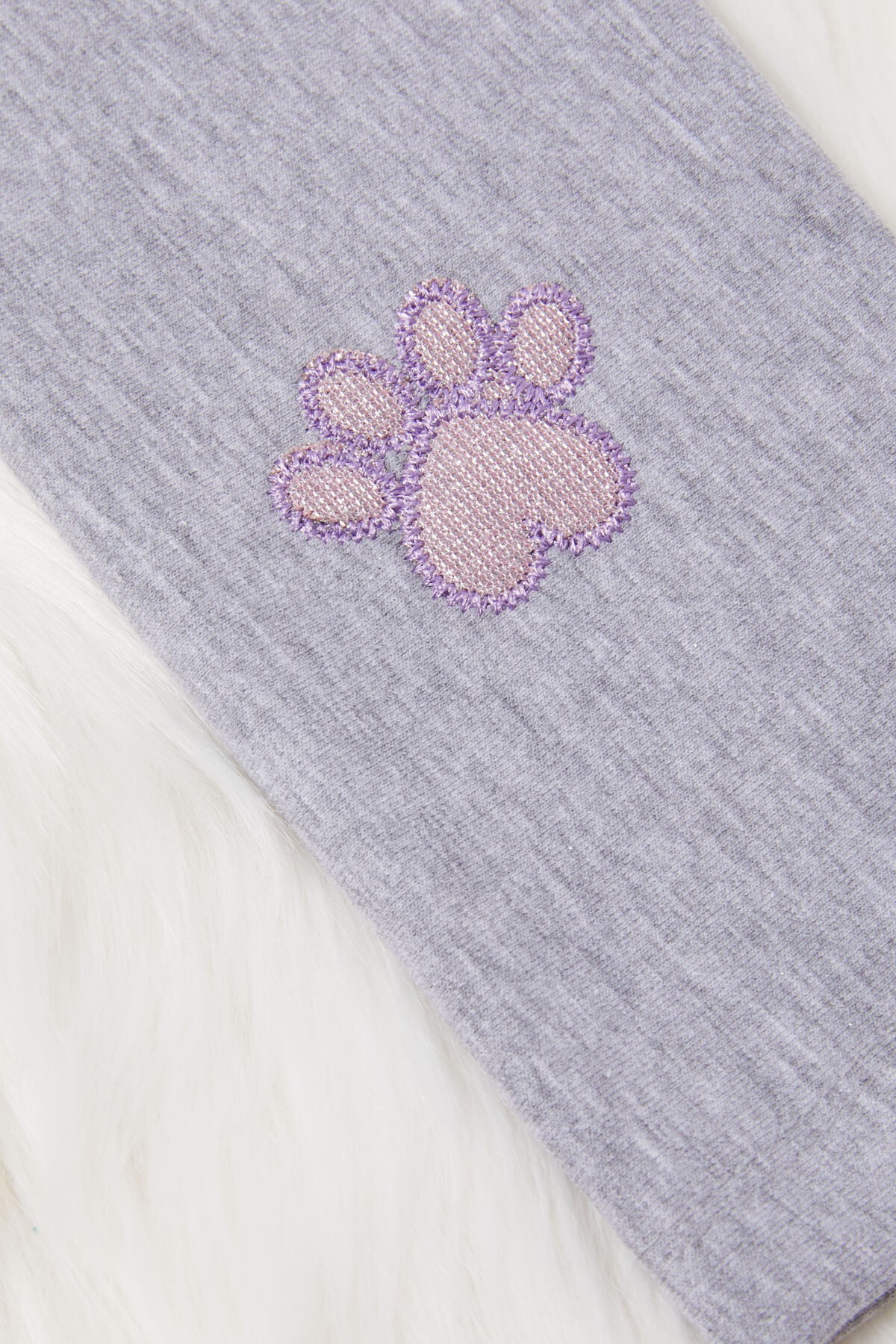 Kız Çocuk Kedi Nakışlı Patili 2li Tayt Siyah-Gri