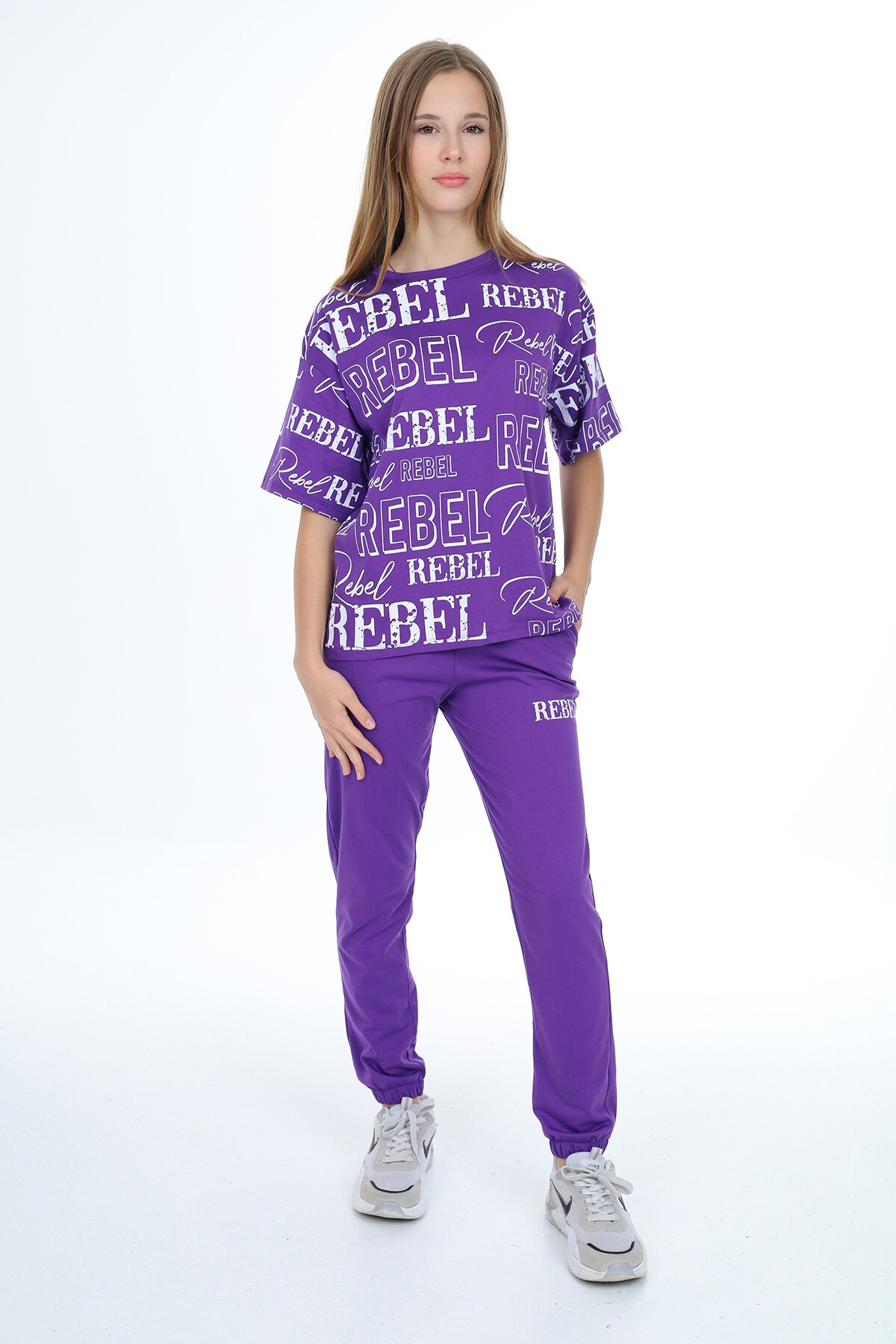 Batik Yazı Baskılı Kız Çocuk Takım